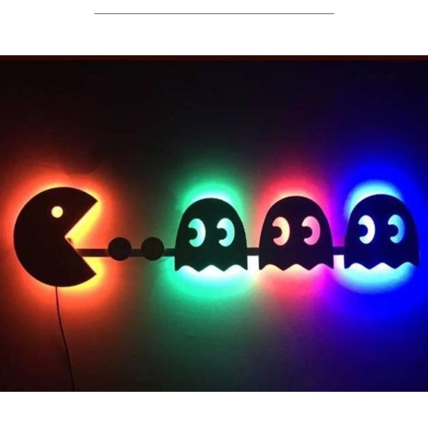Quadro decorativo pacman come come de parede mdf led rgb | Shopee Brasil