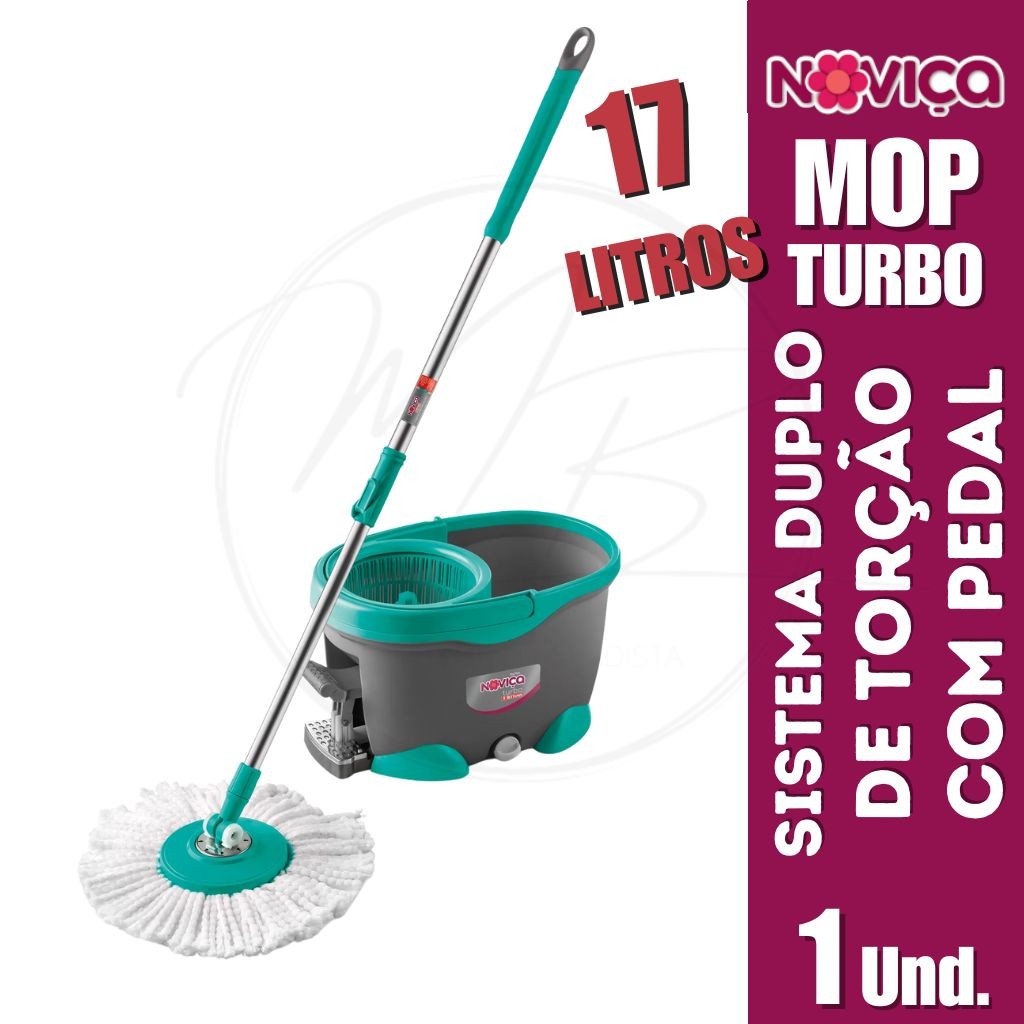 Mop Turbo de Microfibra com Cabo e Balde 17L - Noviça | Shopee Brasil