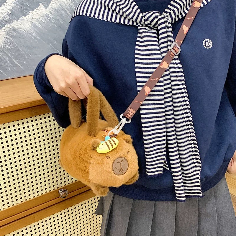Bolsa de Pelúcia Kawaii Feminina Capibara Panda Tambor Rosa Infantil ...