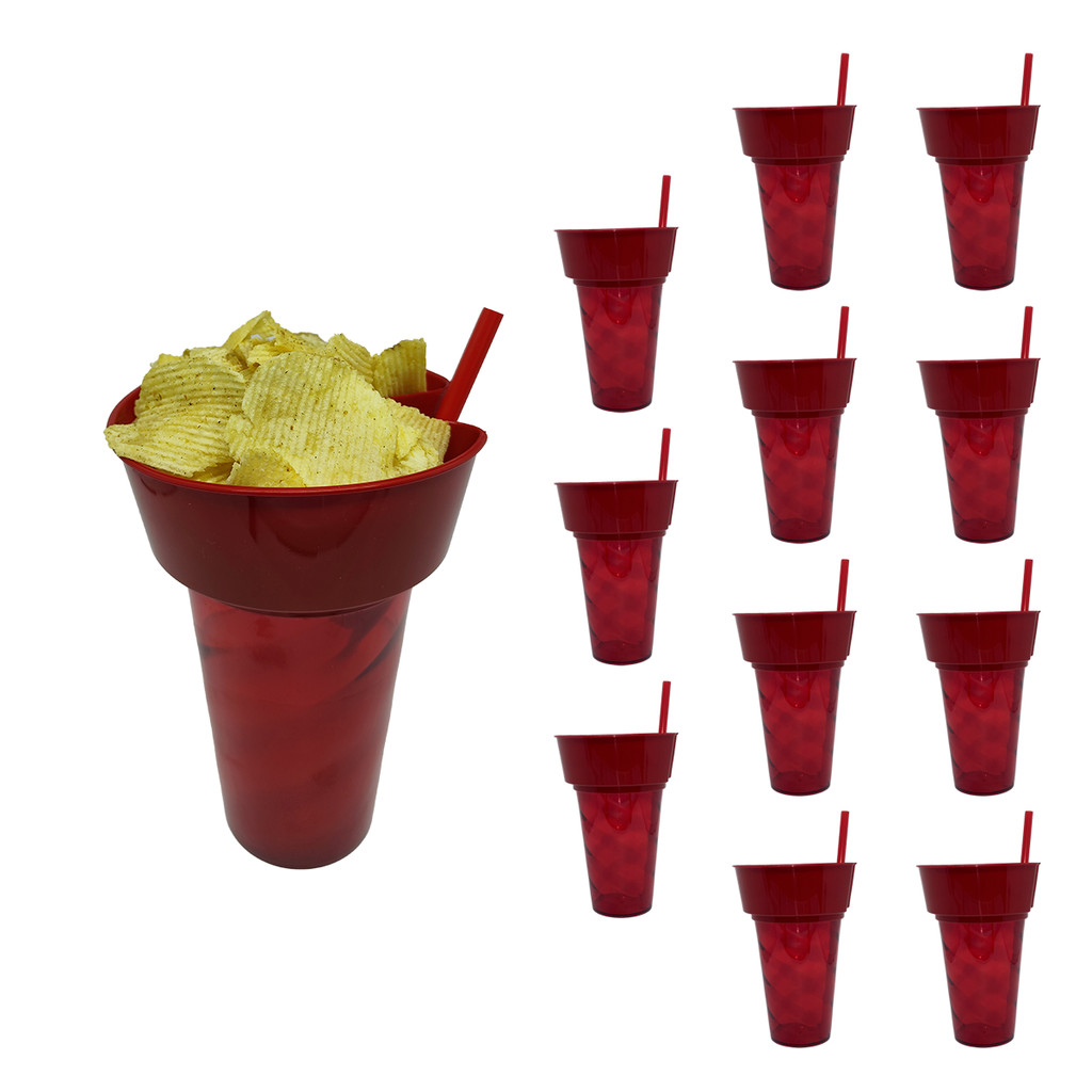 12 Copos Acrílico 700ml Com Porta Petisco 500ml Com Canudo Copo porta ...
