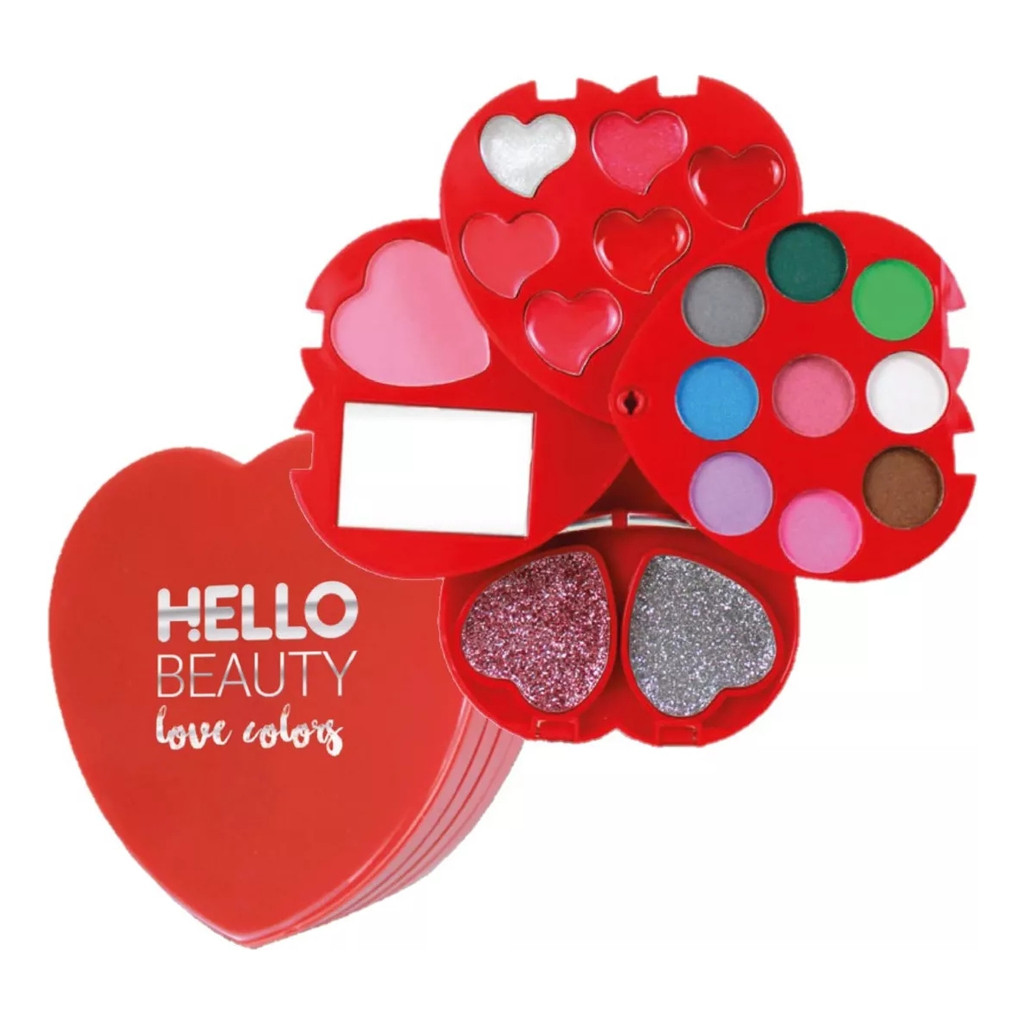Kit Maquiagem Infantil Completa formato de Coração Hello Beauty Teen ...