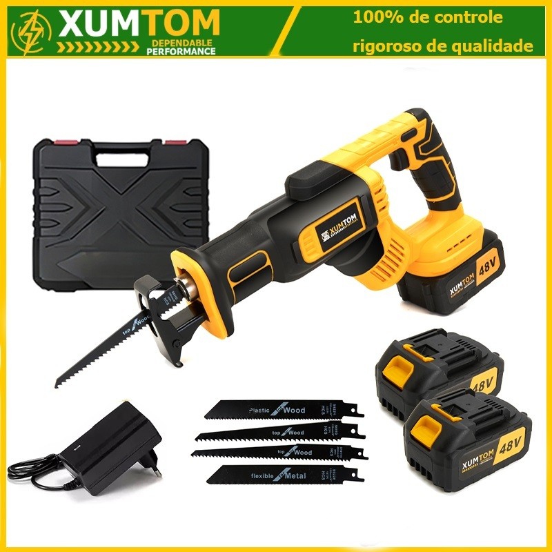 Serra Sabre Portátil Potência 3000r/min Para Madeira, Metal, Ossos e Carnes 2 baterias 4 Lâminas ...