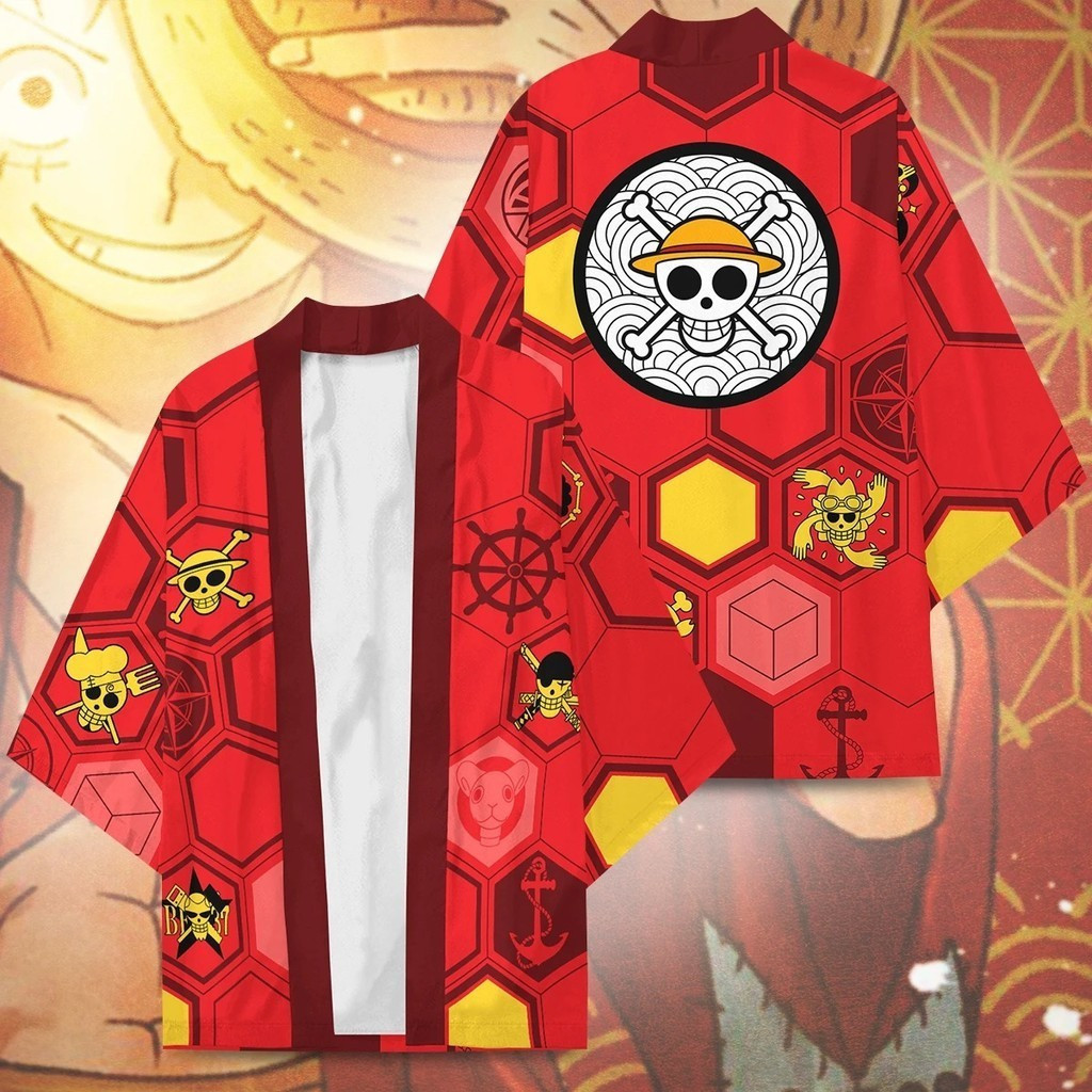 Macaco D Luffy One Piece Kimono Cosplay Trajes Girassol Estampa Casual ...