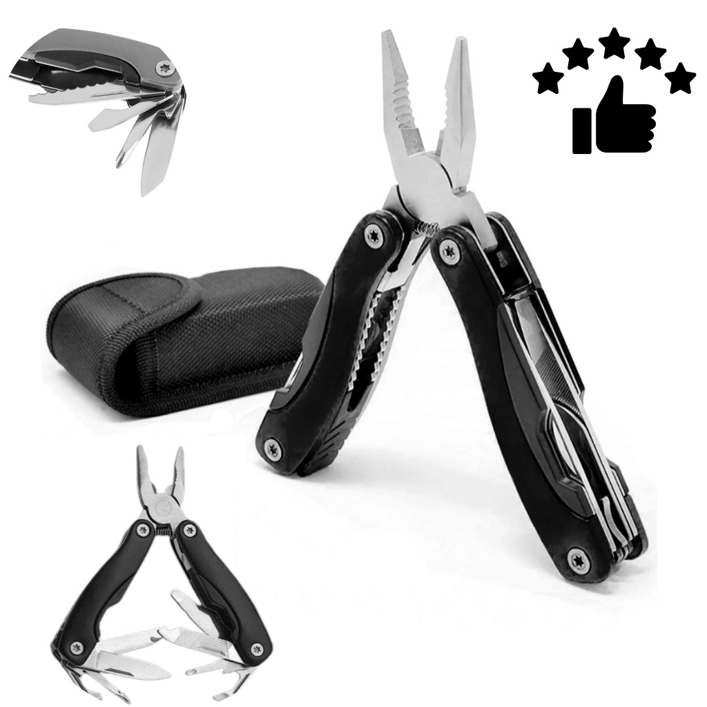 Mini Alicate Canivete Preto Tático Multiuso 9 em 1 Aço Inox Trilha ...