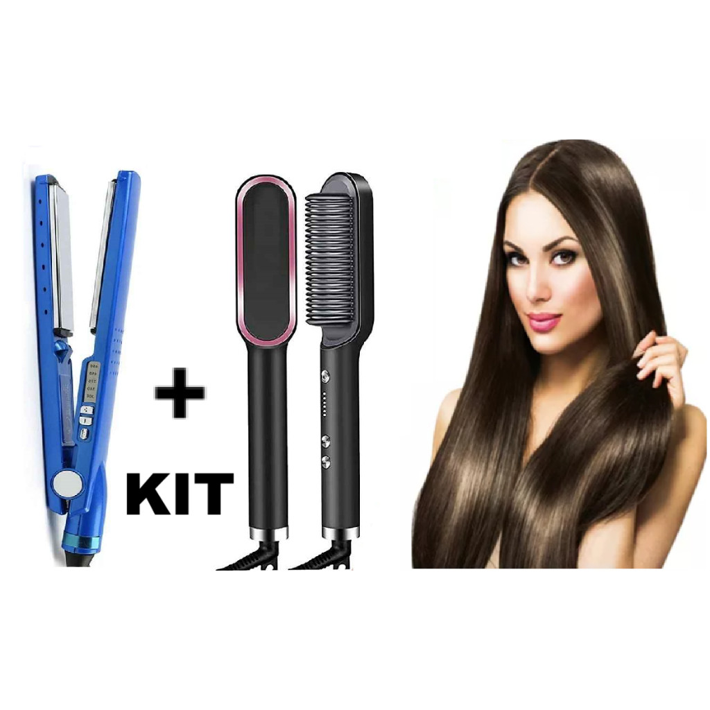 Kit Escova Chapinha de Cabelo Nano Titanium 450°+ Alisadora Bivolt 5 em ...