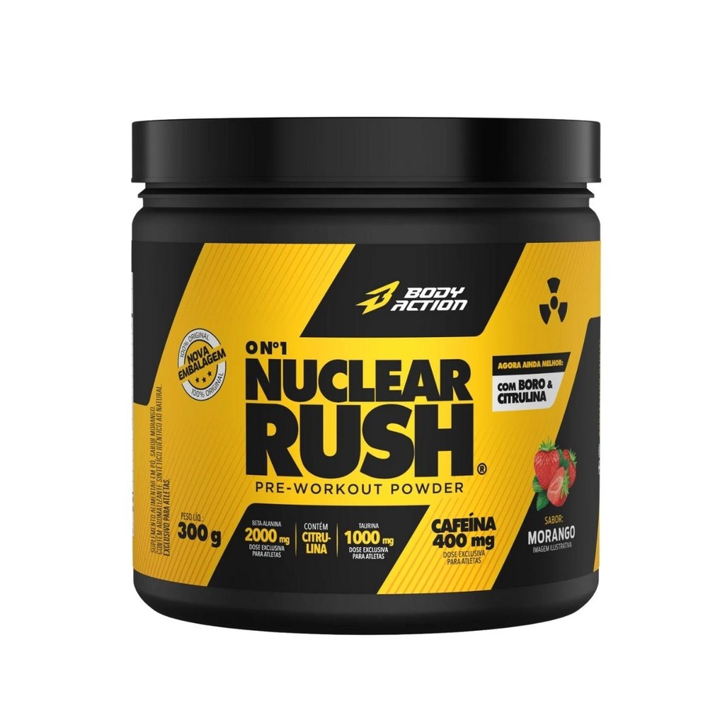 Pré Treino Nuclear Rush Pote 300g Morango Bodyaction | Shopee Brasil