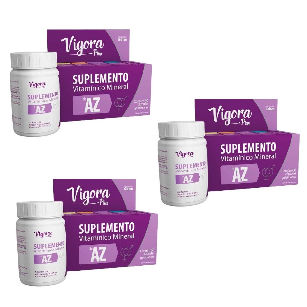 Kit Vigora Plus AZ Com 3 Unidades De 60 Cápsulas Gelatinosas Cada ...