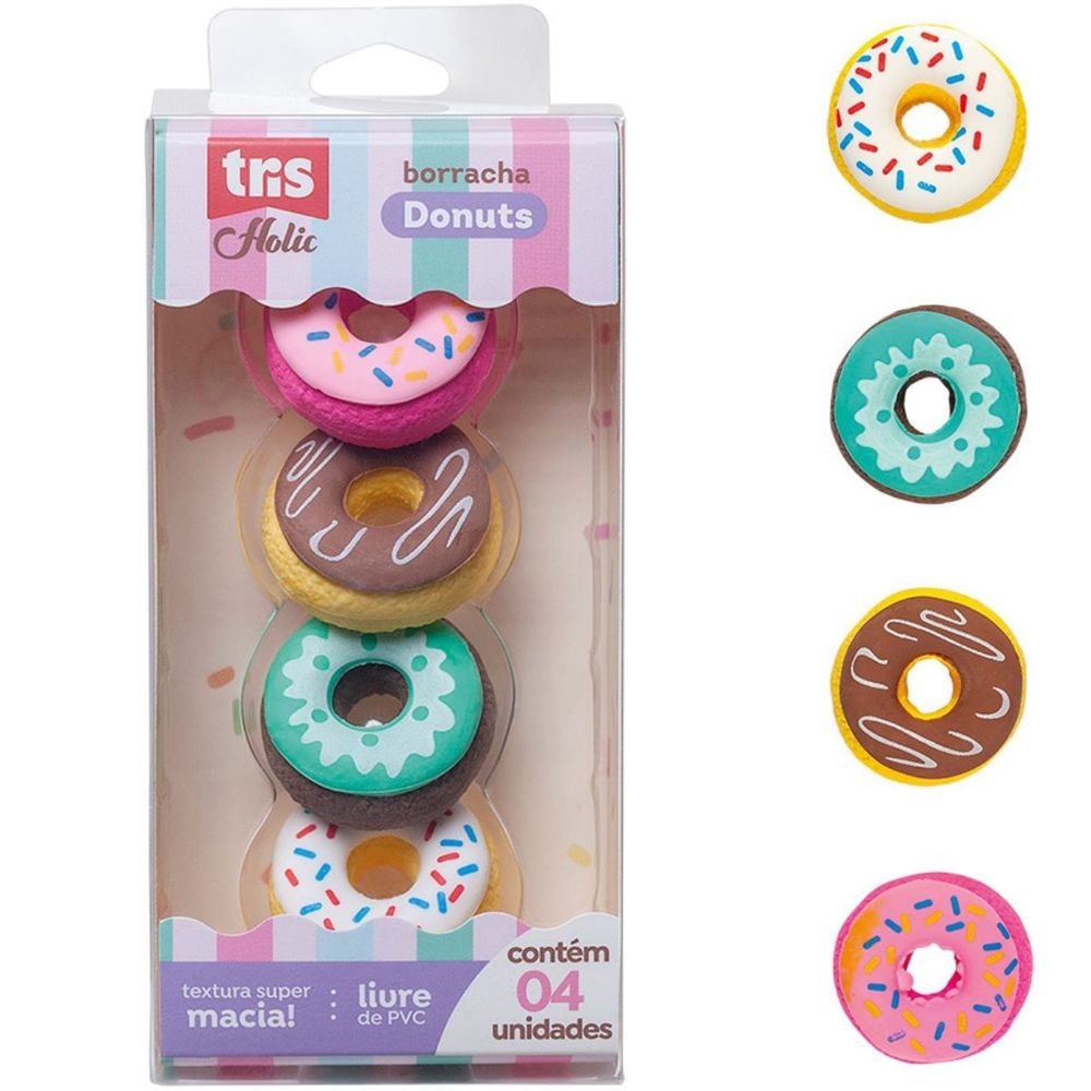 BORRACHA TRIS COM 4 UNIDADES - DONUTS | Shopee Brasil