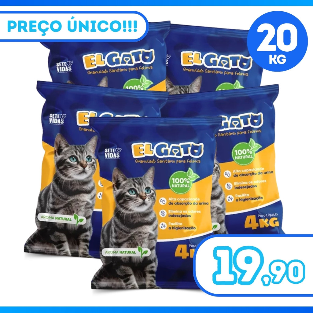 Kit 5 Areia de Gato Pacotes de Areia Sanitária Tira Cheiro Gatos 100% ...