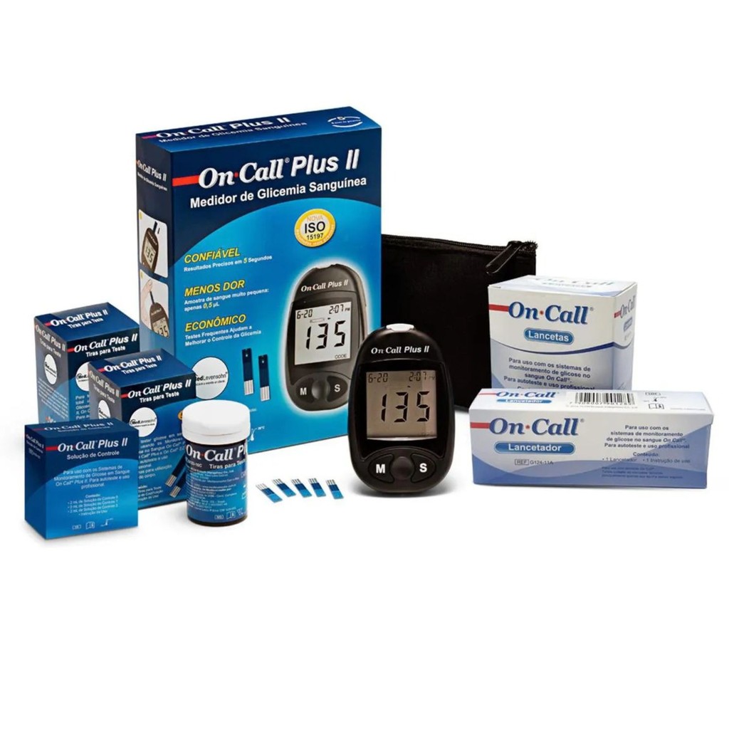 Kit On Call Plus 2 II Medidor Glicemia Completo 100 Tiras | Shopee Brasil