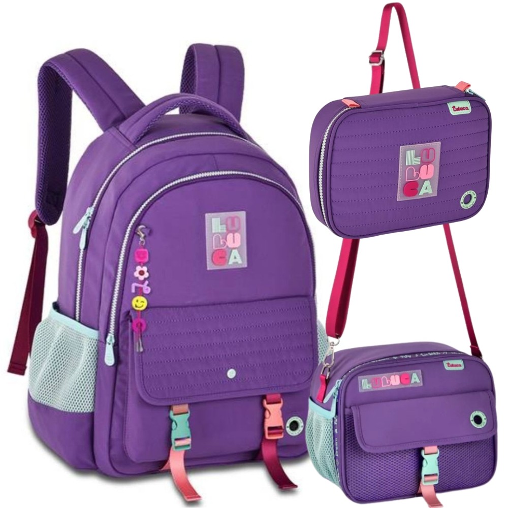 Kit Mochila de Costas em Nylon OFICIAL LULUCA LU24601 Roxo | Shopee Brasil
