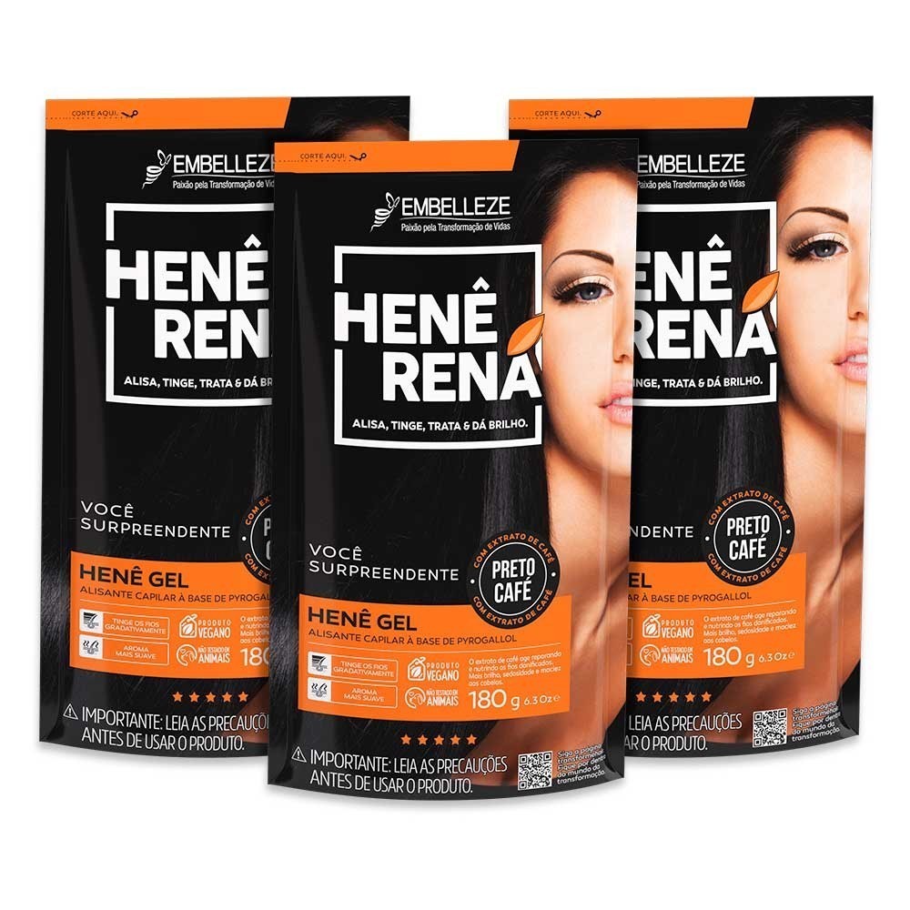 KIT 3 RENA HENE GEL PRETO CAFÉ 180G | Shopee Brasil