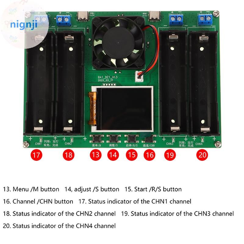 Nignji 4 Canais 18650 Módulo Testador De Capacidade Detector De Energia ...