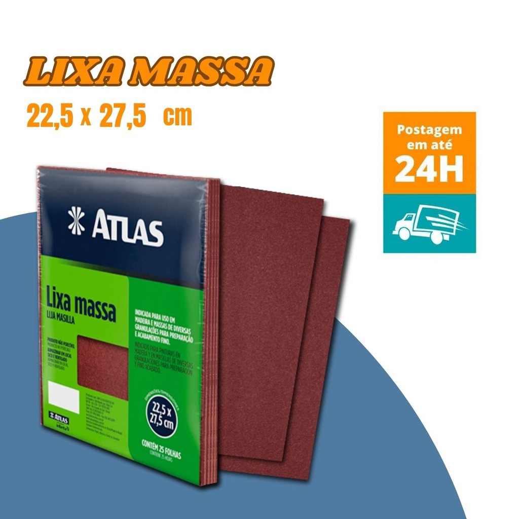 Lixa de Parede Para Massa ou Madeira Atlas kit 25un Grãos 150 Lixa Para ...