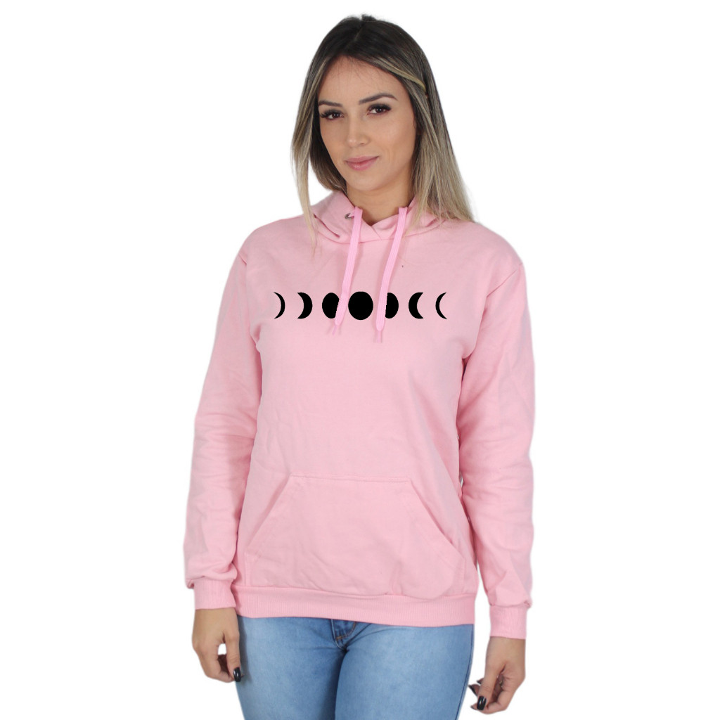 Moletom Blusa de Frio Feminino Flanelado Lua Fases | Shopee Brasil