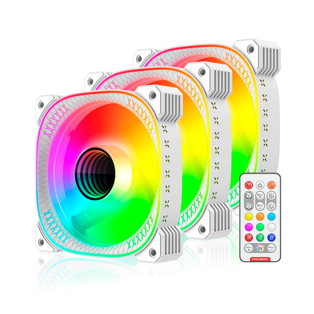KIT 3 COOLER FAN COOLMOON TY1, BRANCO, PWM 4 PINOS, ARGB 3 PINOS ...