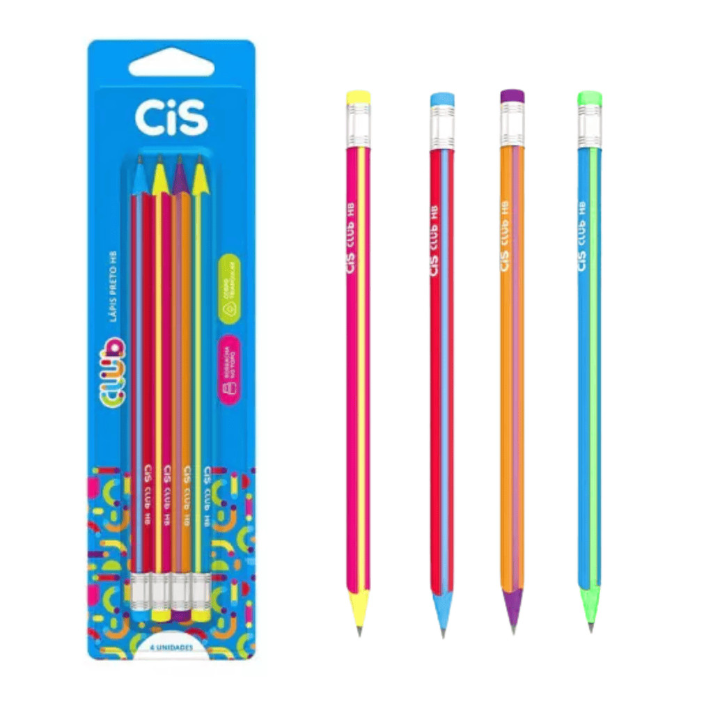 LAPIS GRAFITE HB CIS CLUB COM BORRACHA 04UNIDADES | Shopee Brasil