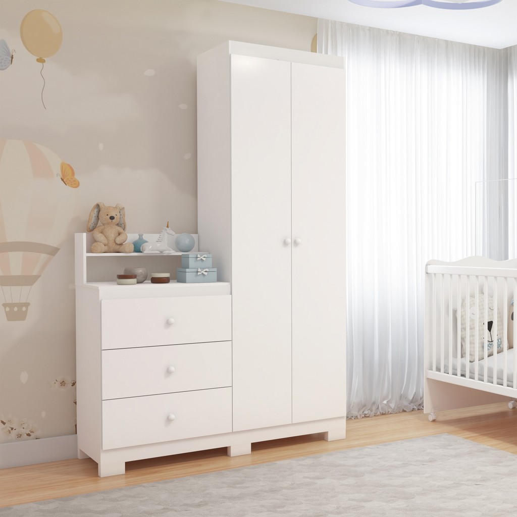 Guarda Roupa Com Comoda Infantil Vicky 2 Portas E 3 Gavetas - Branco ...
