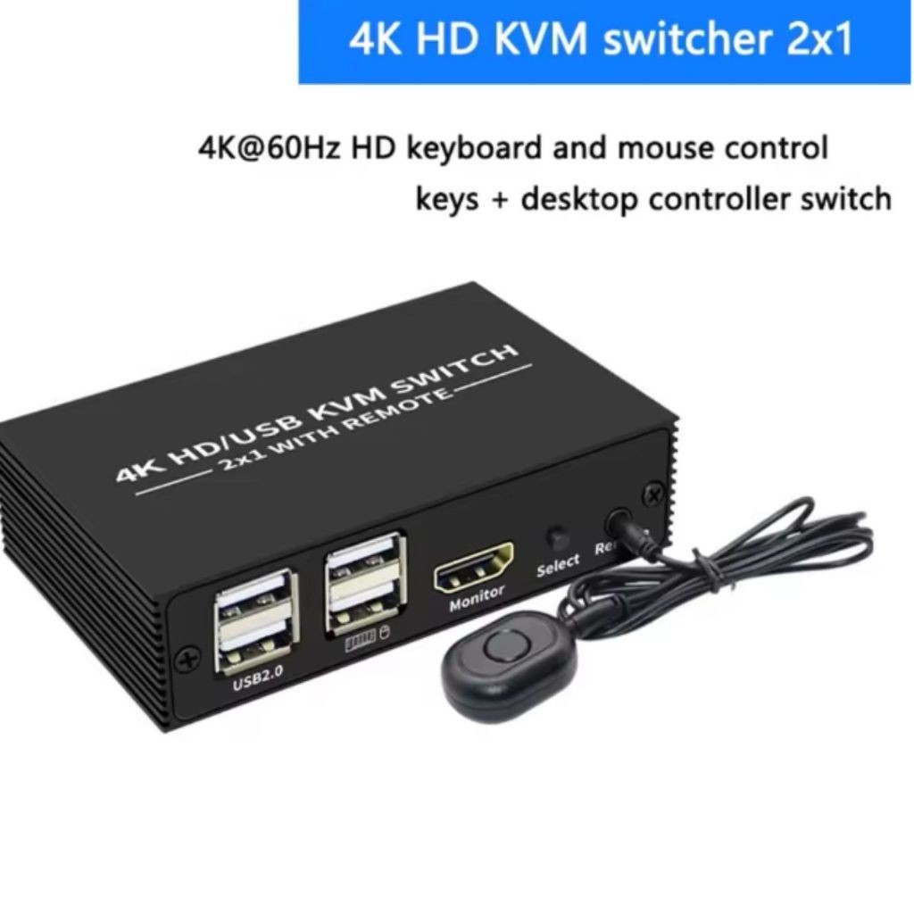 Chaveador KVM HDMI 2x1 USB HUB Teclado Mouse e Monitor 4K 30Hz Chaveador Switch Kvm 2 Portas ...