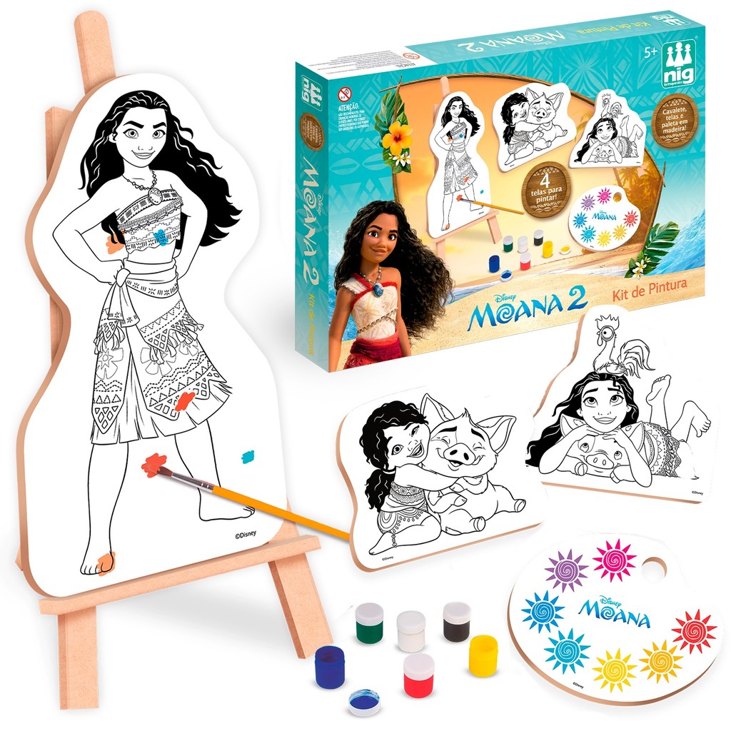 Kit Artístico Pintura Disney Moana Infantil Com Cavalete Tela Ilustrada ...