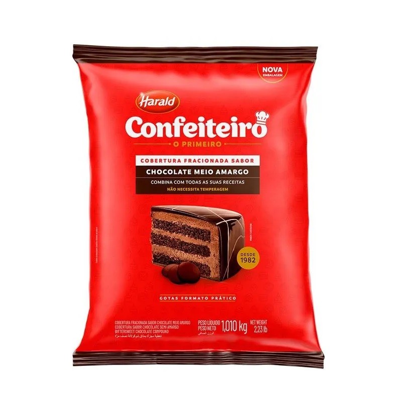 COBERTURA FRACIONADA GOTAS HARALD 1,01KG CONFEITEIRO MEIO AMARGO | Shopee Brasil