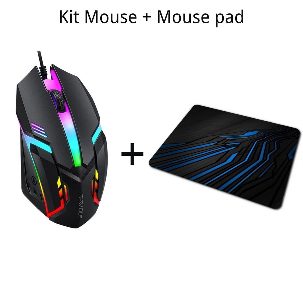 Kit Mouse Gamer com Fio com led rgb + Mouse Pad Preto | Shopee Brasil