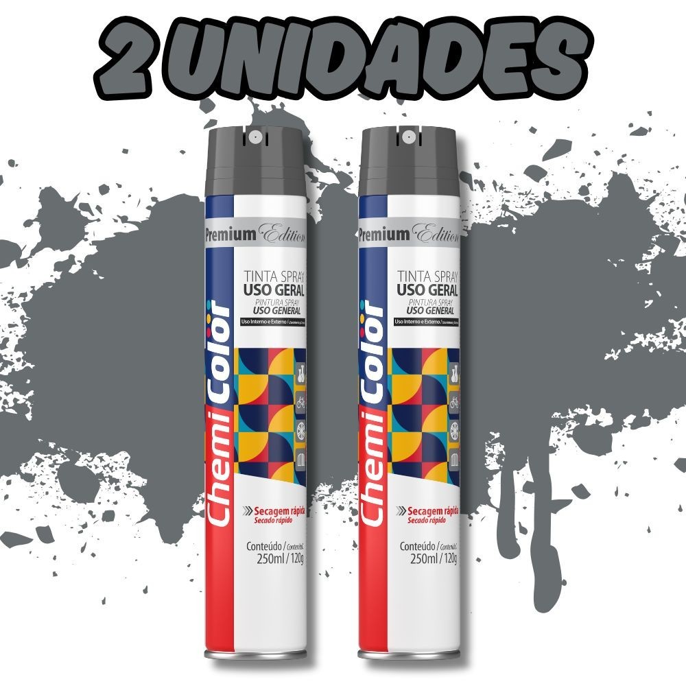 Kit 2 Tintas Spray Uso Geral Cinza Escuro 250ml Chemicolor (R$12,99 cada) | Shopee Brasil