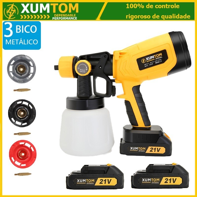 Recarregável Pistola Elétrica para Pintura Pulverizador de tinta Compressor com3 Bico de Metal ...