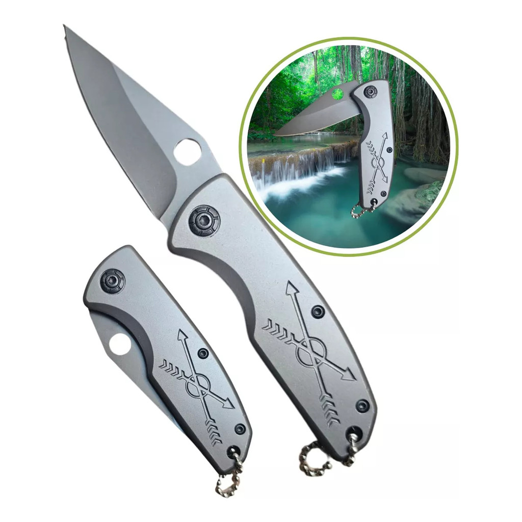 Canivete Titânio Prateado Luxo Inox Camping Militar Pesca Cabo Metal ...