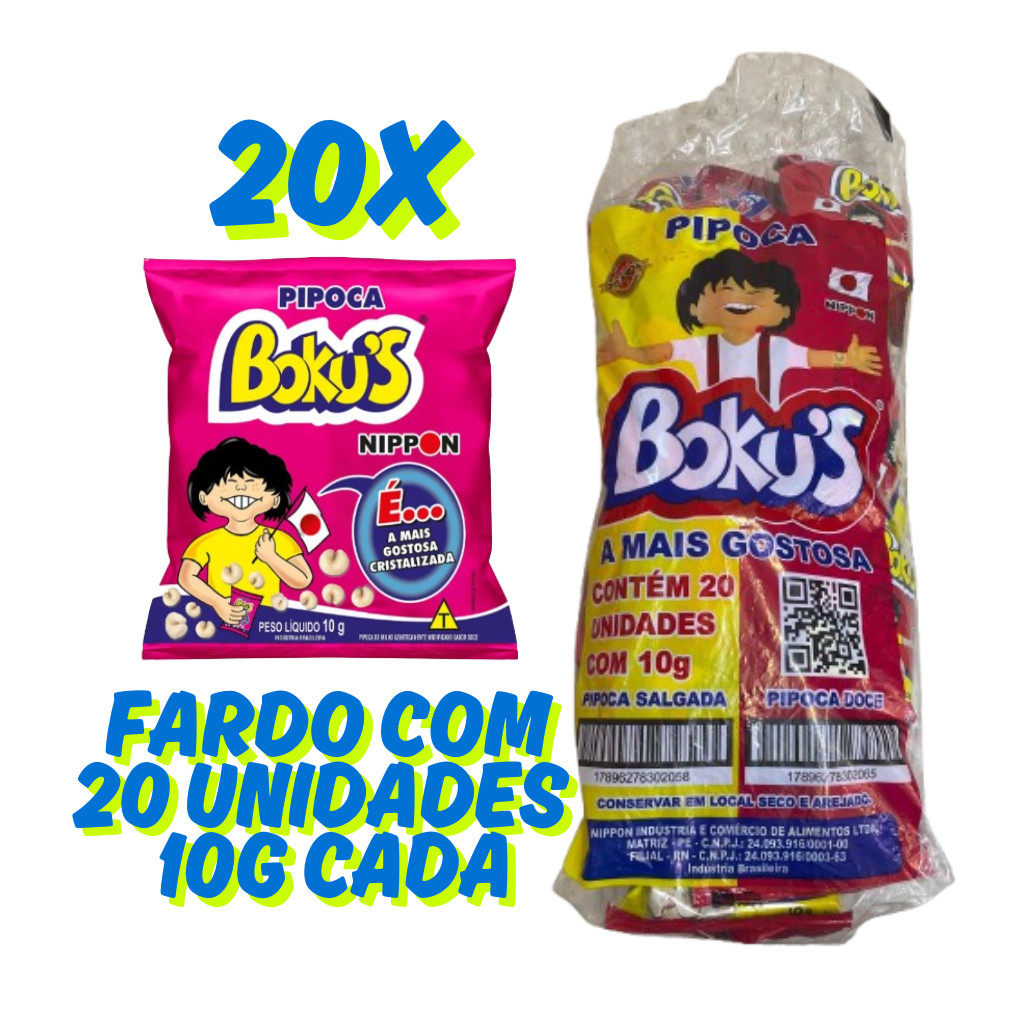 Pipoca Bokus A Original do Nordeste Doce (01 Fardo c/ 20 Unidades 10g ...