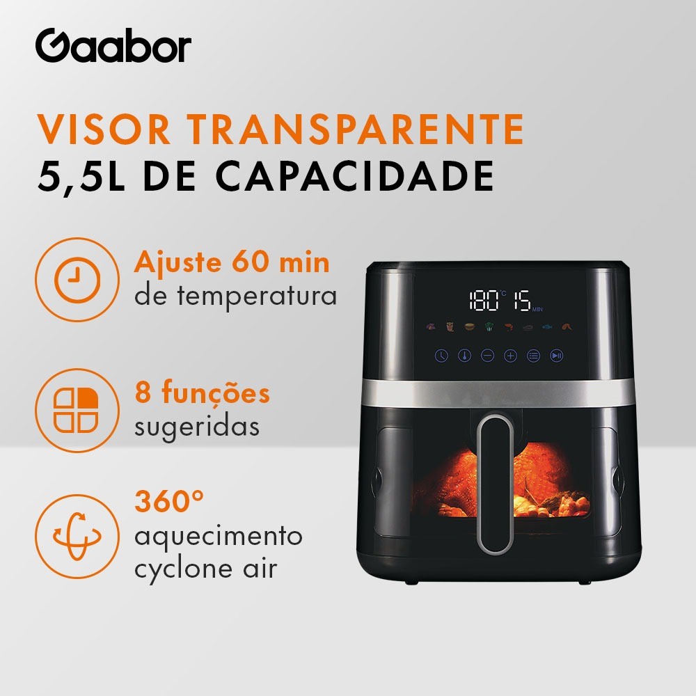 Gaabor Fritadeira Air Fryer Eletrica Digital com Visor Transparente ...