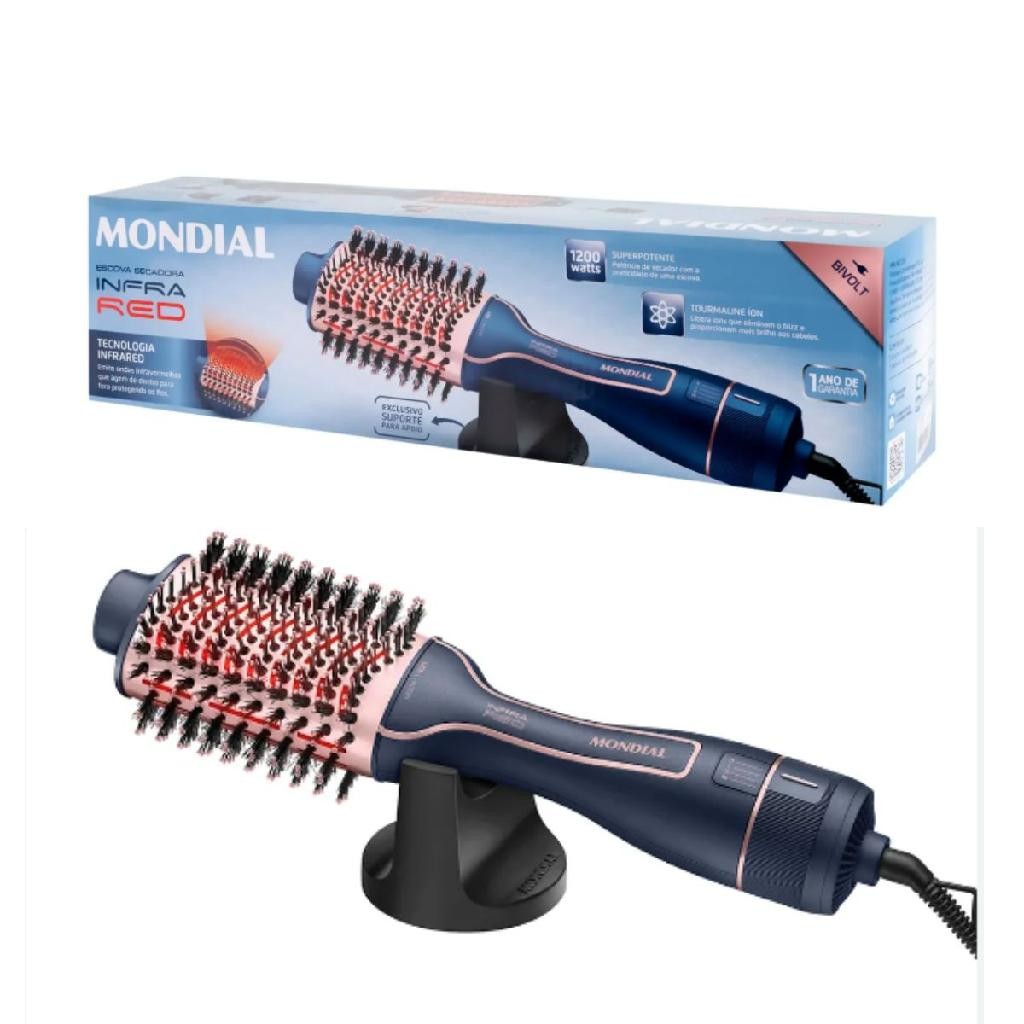 Escova Secadora Mondial ES-01-IR InfraRed Azul/Golden Rose 1200W Bivolt ...
