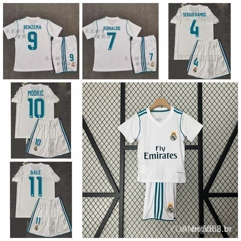 2017-18 Kit de Futebol Retro do Real Madrid para Crianças Temporada ...