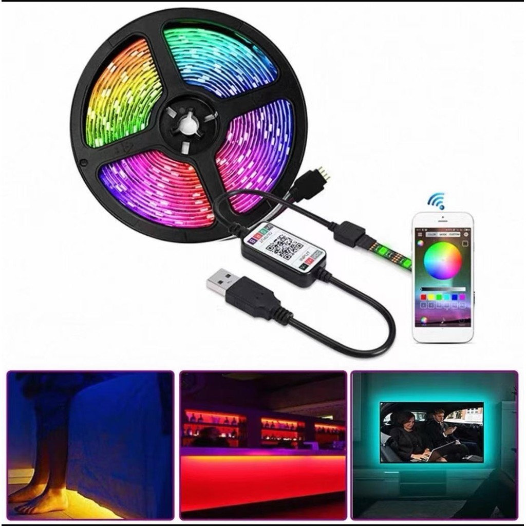 Fita LED Bluetooth 5m RGB | 5V USB - Sala, Quarto, TV | Shopee Brasil