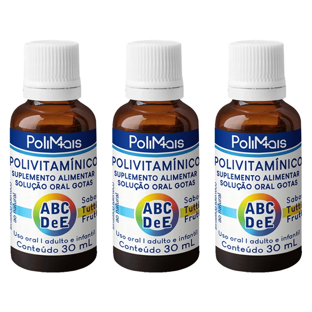 Kit 3 Polivitamínico Polimais Gotas Tutti Frutti - Vitaminas A, B, C, D ...