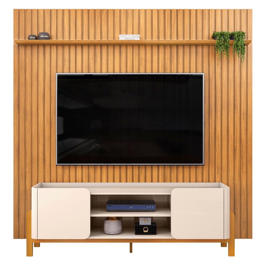 Painel TV 75 Pol Ripado 250cm e Bancada Chest D04 Off/Cedro - Mpozenato | Shopee Brasil