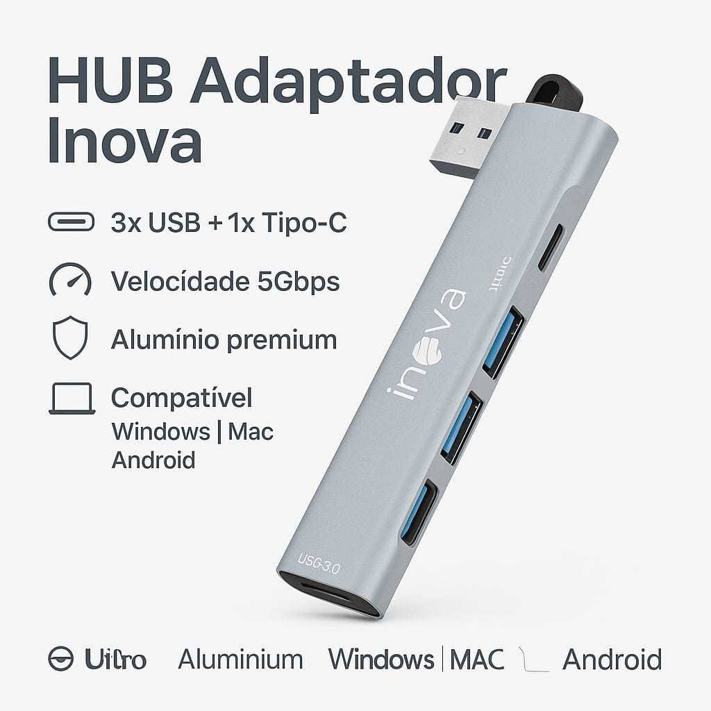 Hub Inova 4 em 1 – USB 3.0 + Tipo-C | Alta Velocidade, Portátil e ...