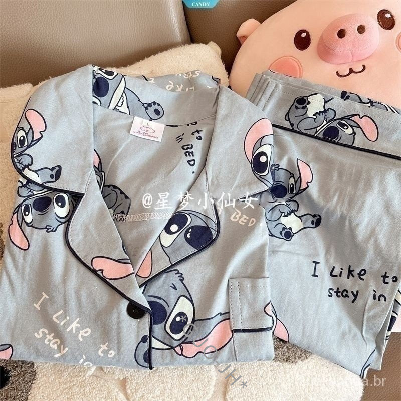 Conjunto de Pijama de Manga Longa Stitch dos Desenhos Animados da ...
