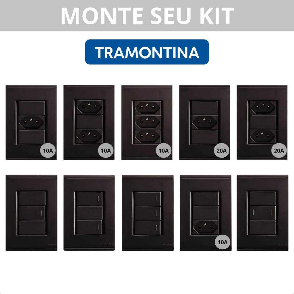 Conjunto Placa Tomada Interruptor Grafite 250V 4x2 Embutir Liz ...