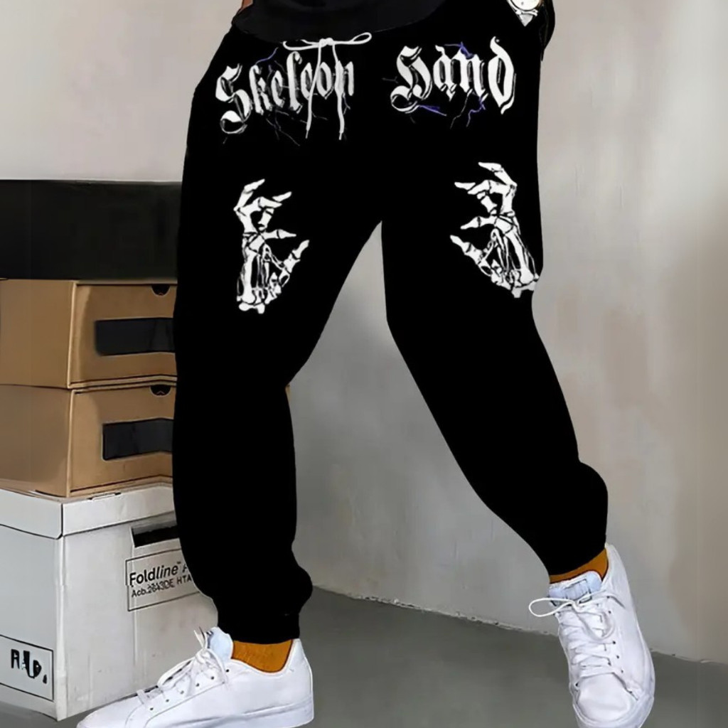 Calça Moletom Skeleton Hand Hip Hop Unissex Estampa Caveira Streetwear ...
