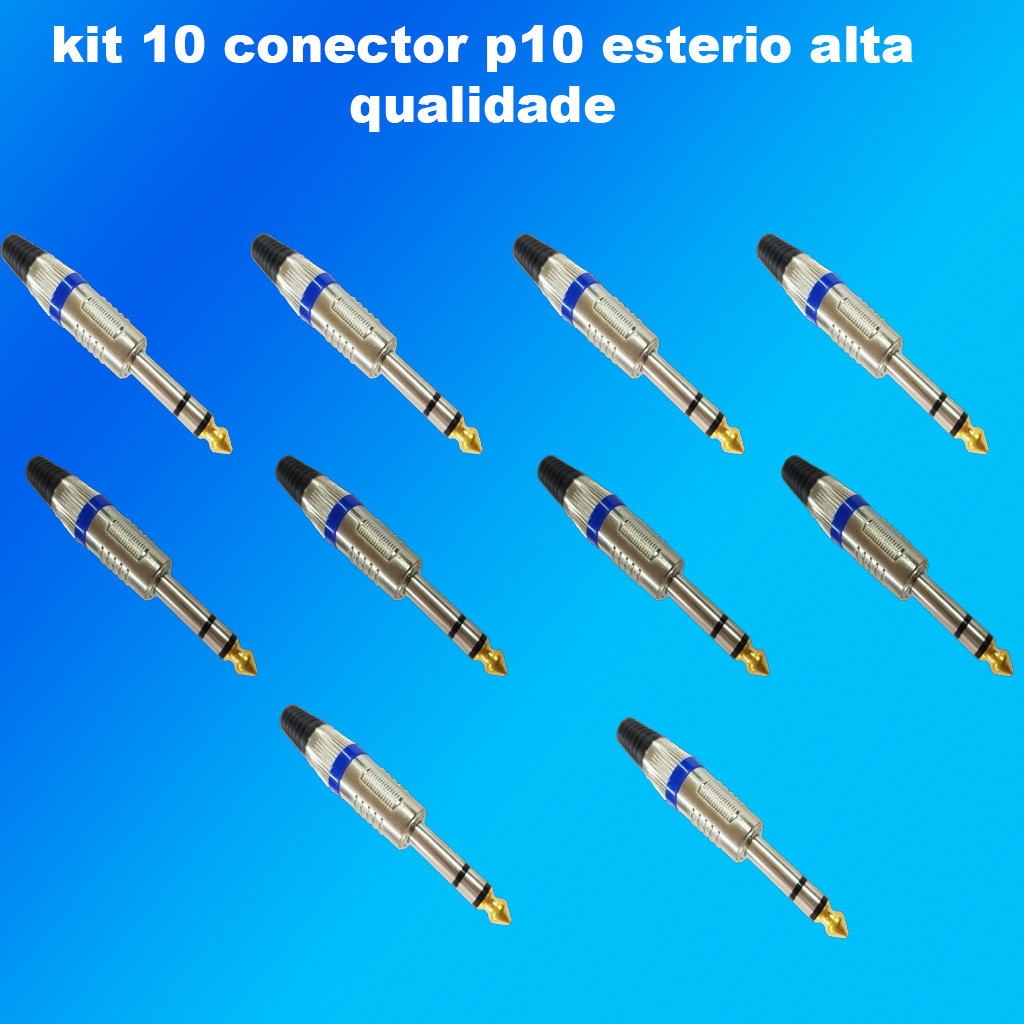 kit 10 Conector P10 STEREO Niquelado azul Oferta | Shopee Brasil