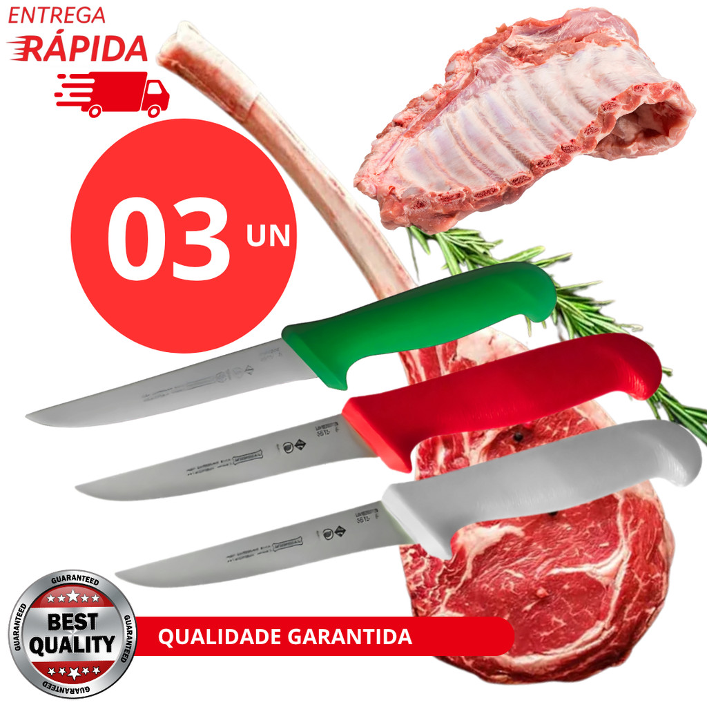 Kit 3 Faca de Desossa Aço Inox Profissional 6" Açougue Cabo colorido ...