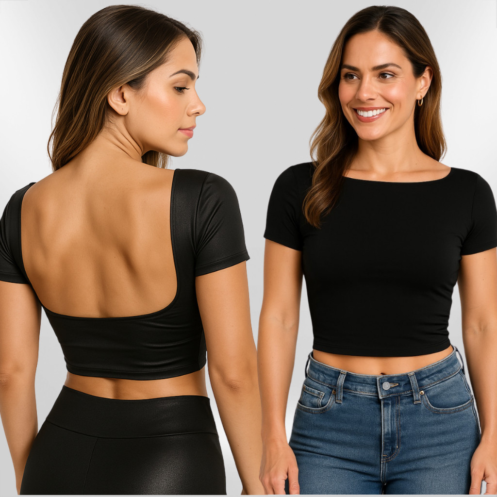 Kit 2 Cropped Feminino Costa Nua Suplex Baby Look Moda Gringa Básico ...