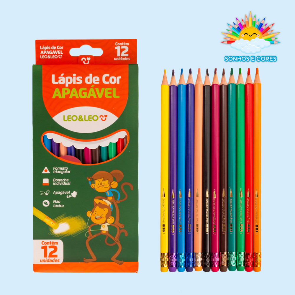 Lápis de Cor Apagável Triangular Leo e Leo com 12 Cores | Shopee Brasil