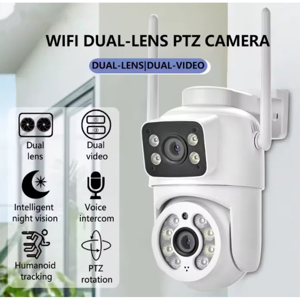 Câmera Externa Wi-Fi 360 ° Tela Dupla Visão Panorâmica Detecção Humana ...