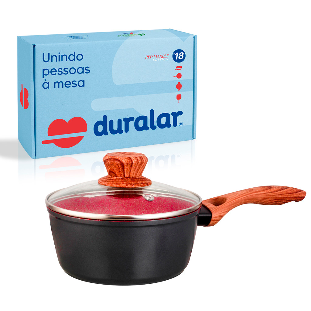Panela Com Cabo Cerâmica Antiaderente N18 Red Marble Indução Fogão ...