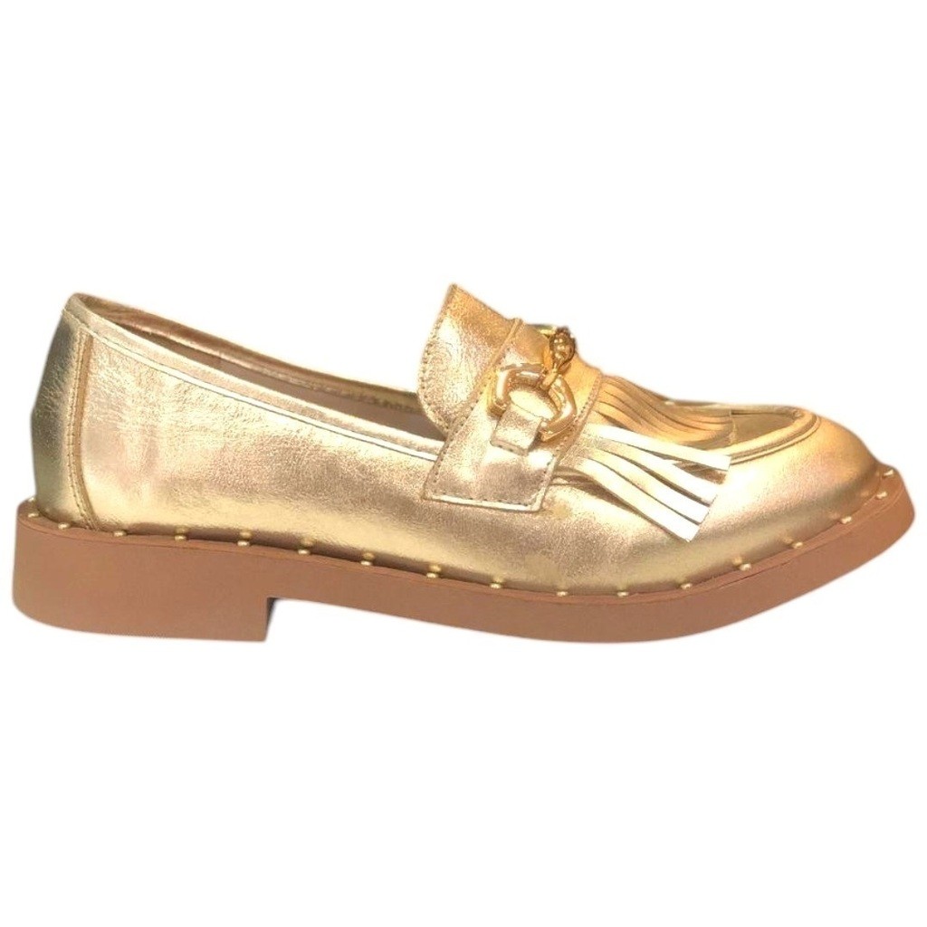 MOCASSIM BICO REDONDO METALIZADO DOURADO GRULLER 91104G | Shopee Brasil