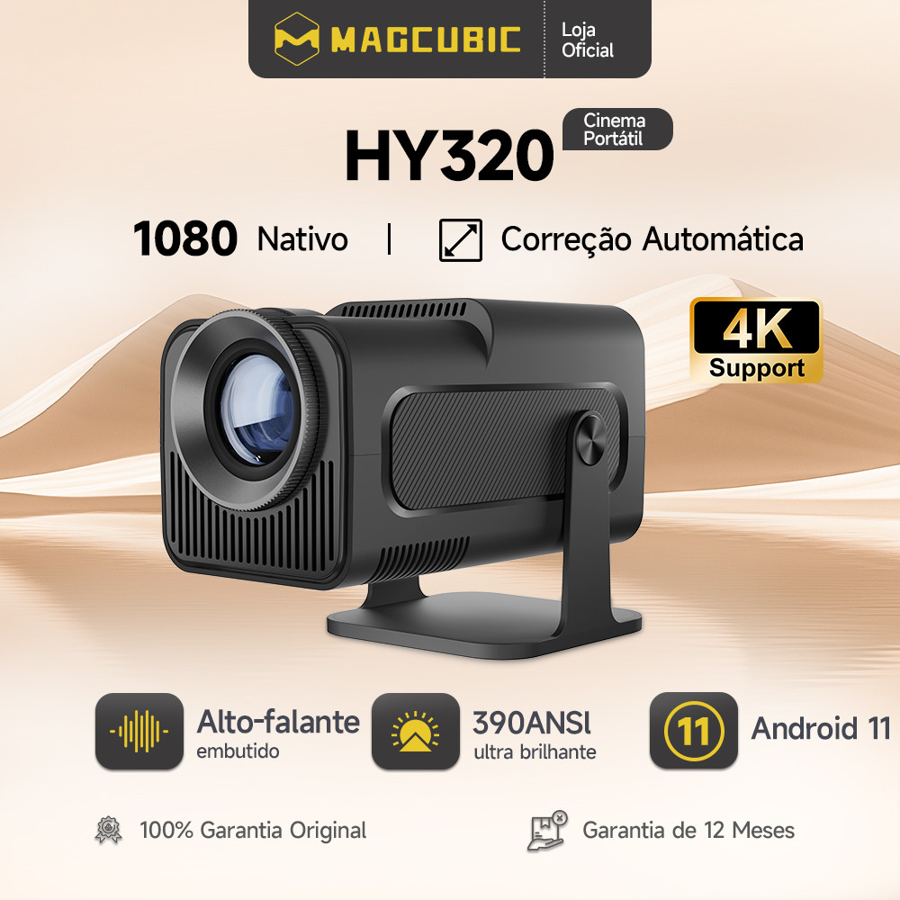 Projetor HY320 Magcubic Original 390ANSI 4K Android 11 Wifi 6 Cinema Portátil BT5.0 Envio ...