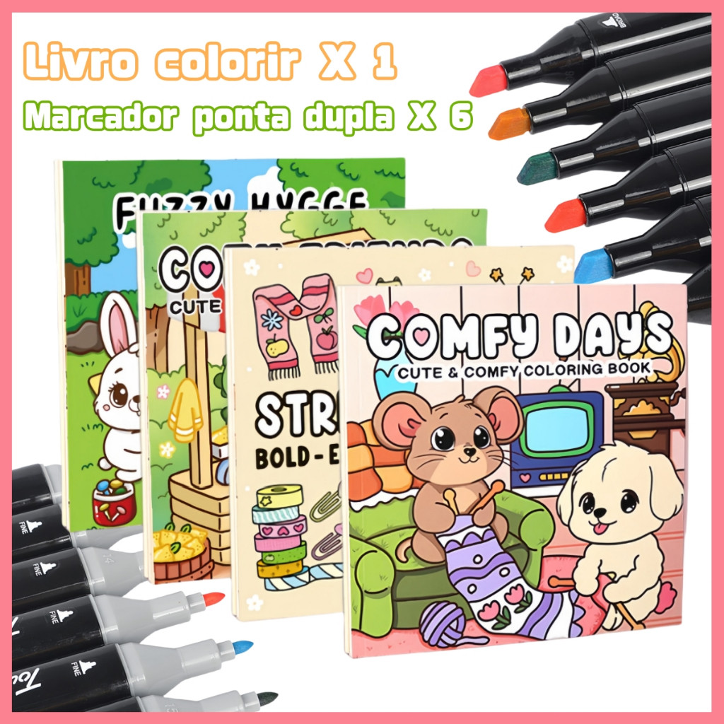 Livros ALPHALIA para Colorir Capa Dura 48Folhas +6marcadores ponta ...