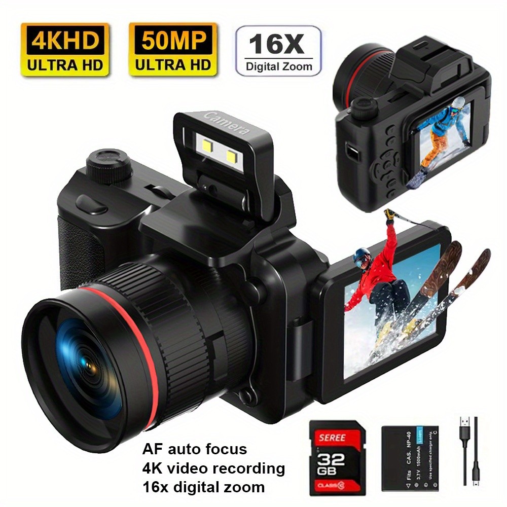 Câmera Digital DINGETU 4K com Foco Automático, Tela Flip de 2,2 ...